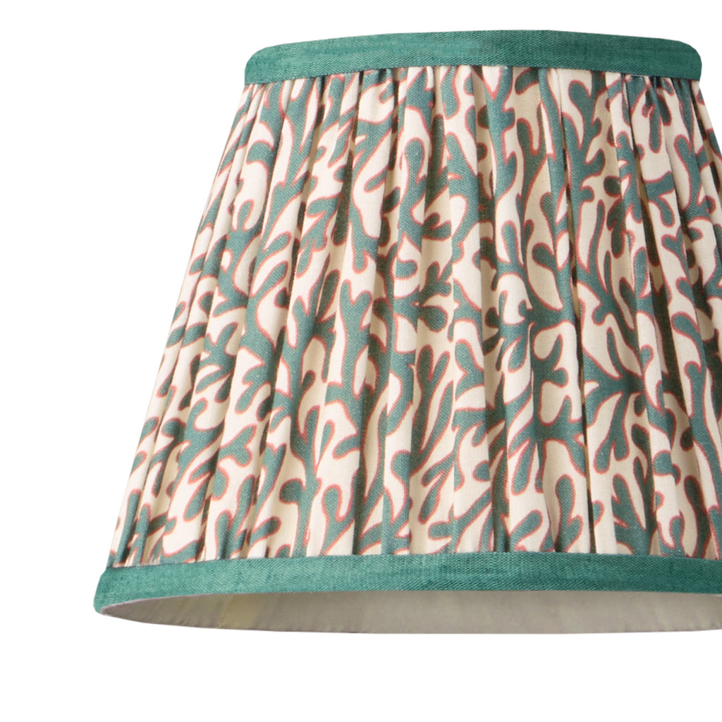 18cm pendant shade in aqua red Tuffley gathered cotton by GP & J Baker