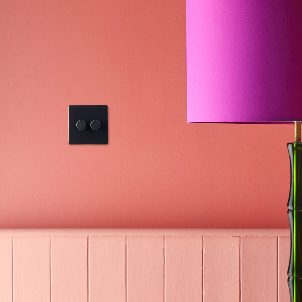 Two gang 2 way Florence dimmer switch in black