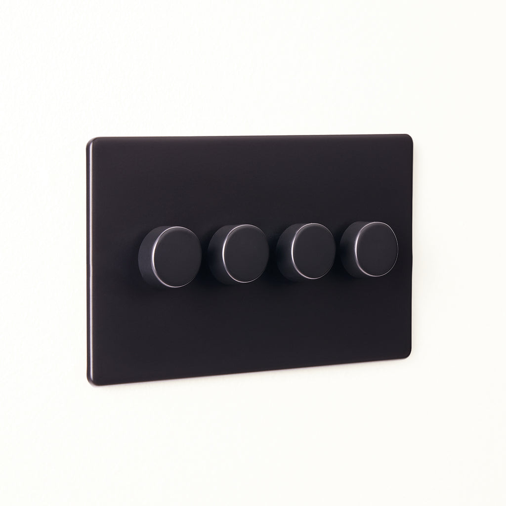 Four gang 2 way Florence dimmer switch in black