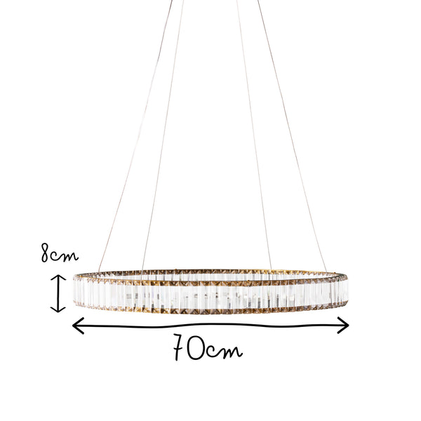 Wonderella single ring chandelier in clear glass and brass