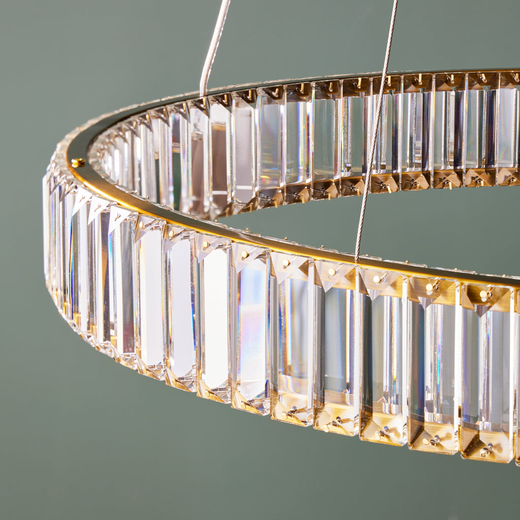 Wonderella single ring chandelier in clear glass and brass