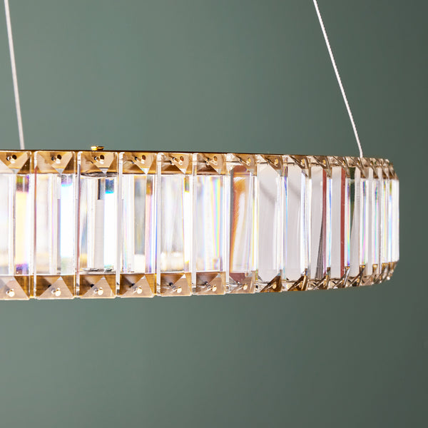 Wonderella single ring chandelier in clear glass and brass