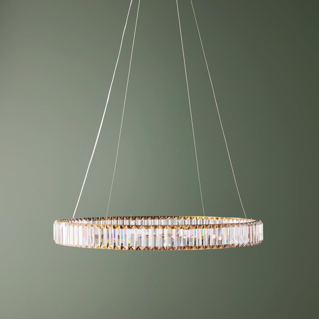 Wonderella single ring chandelier in clear glass and brass
