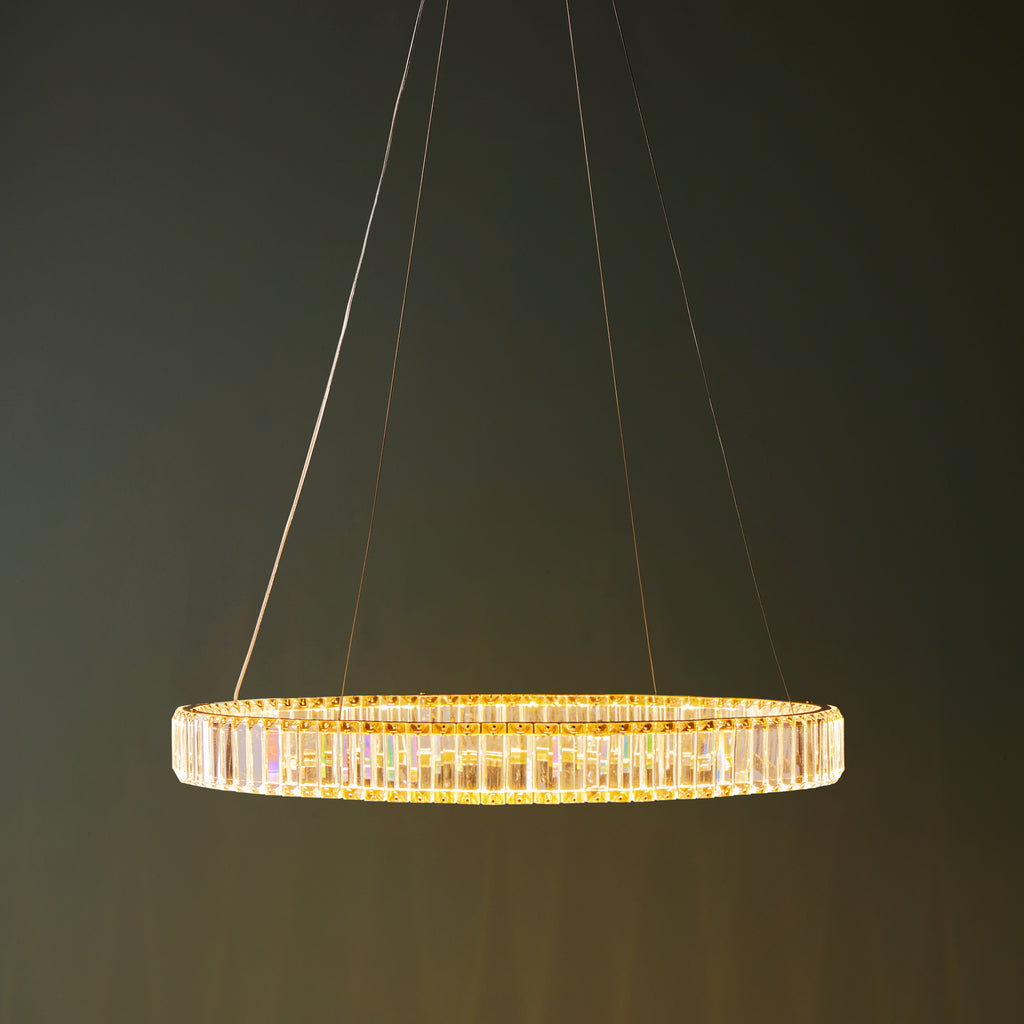 Wonderella single ring chandelier in clear glass and brass
