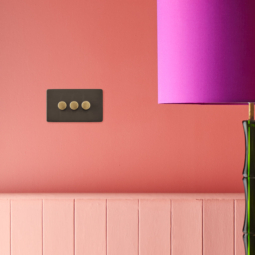 Three gang 2 way Florence dimmer switch in bronze