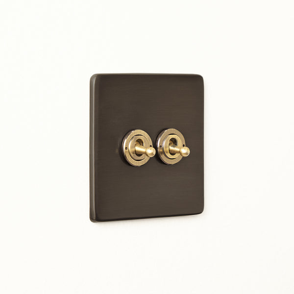 Two gang 2 way Florence toggle switch in bronze