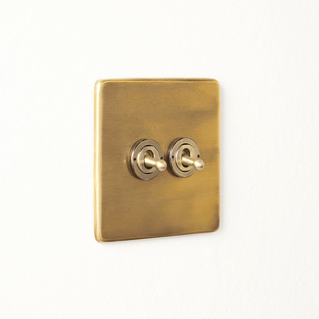 Two gang 2 way Florence toggle switch in brass