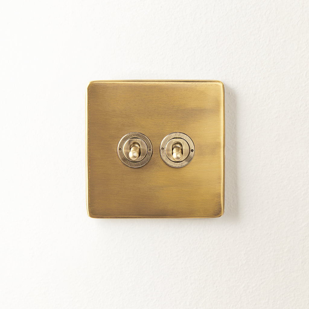Two gang 2 way Florence toggle switch in brass