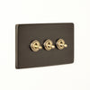 Three gang 2 way Florence toggle switch in bronze