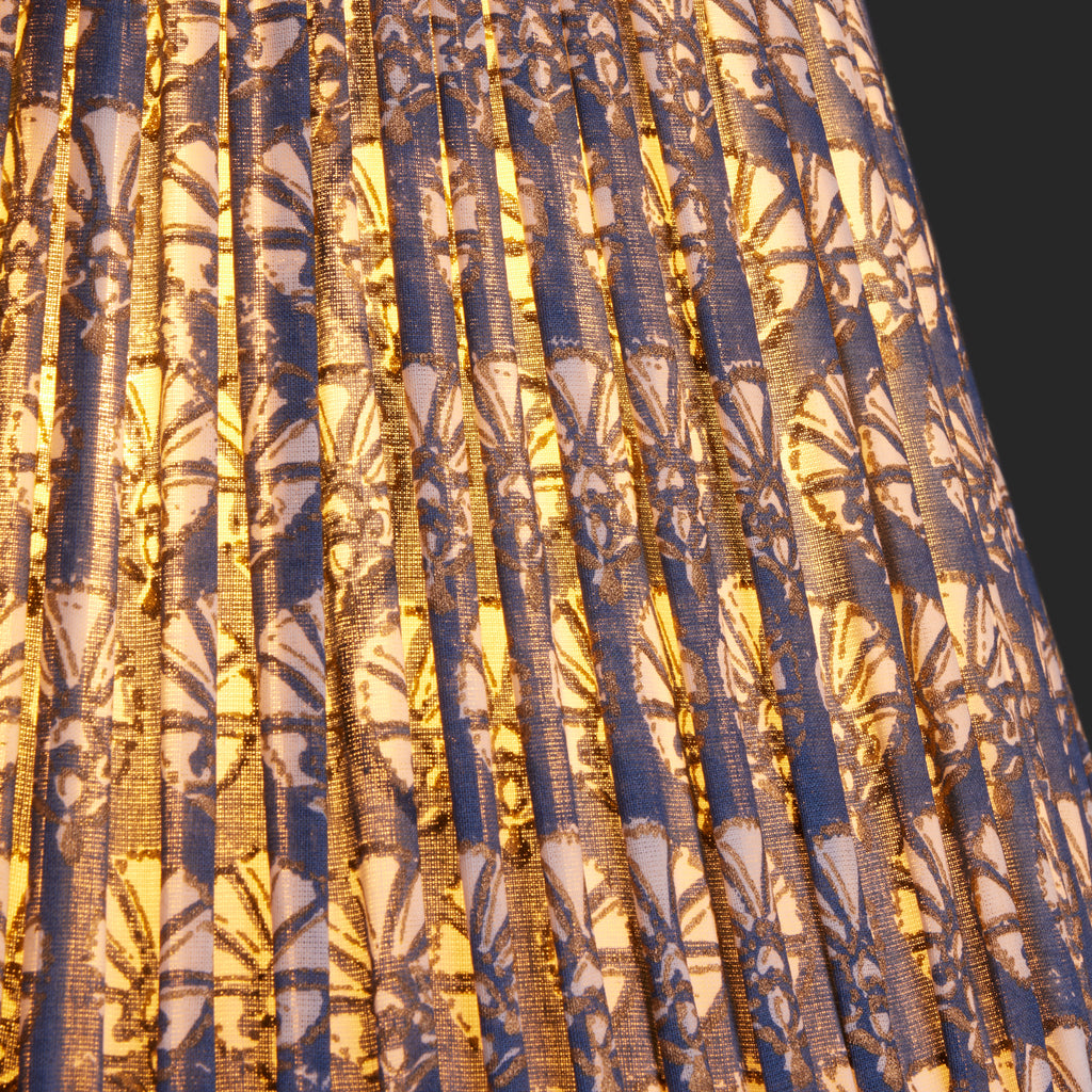 Cotton Printed Pleated Lampshade | Turkish Blue Shade