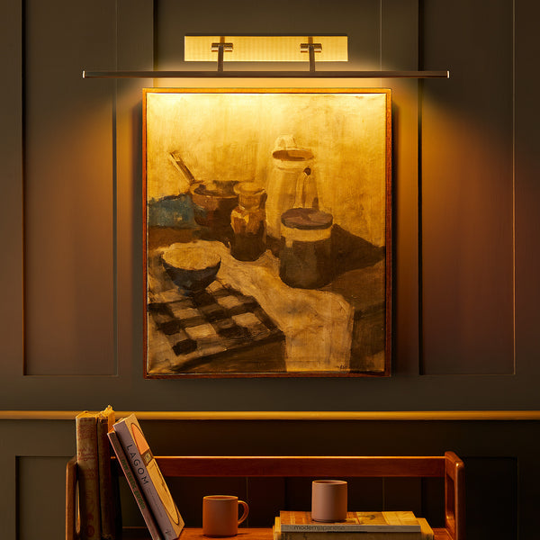 Dimmable Larger Blake picture light in antique brass finish