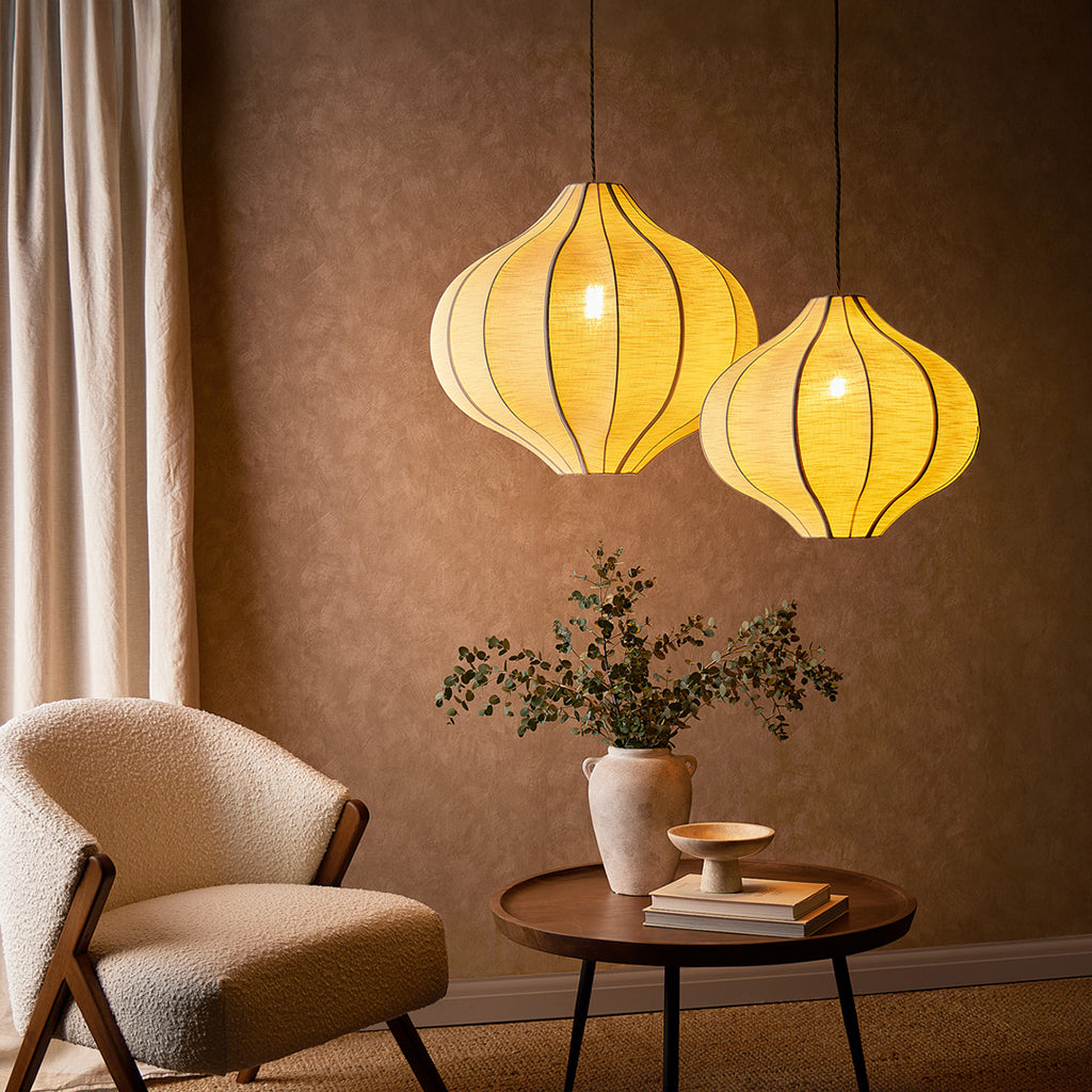 Large onion space shade in sand raw silk