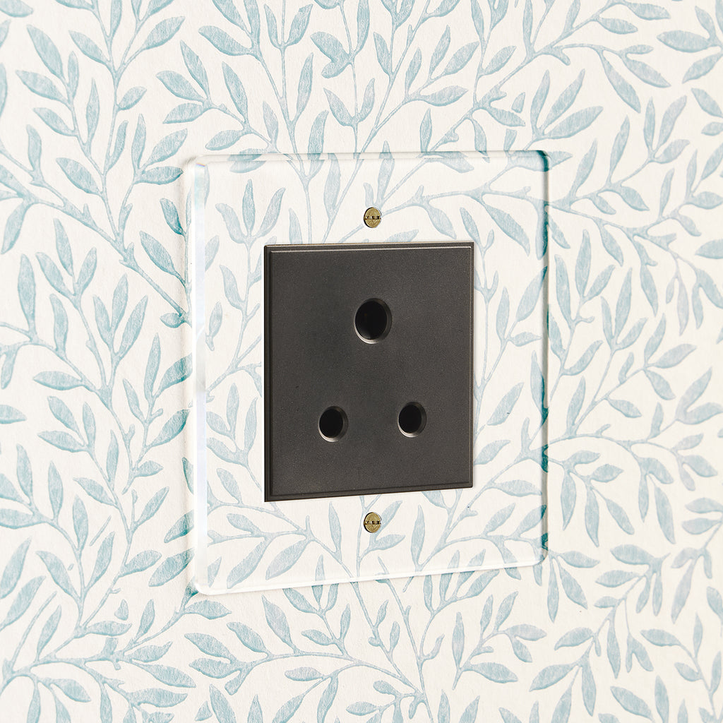 Lucian perspex 5A socket in clear perspex with black inserts