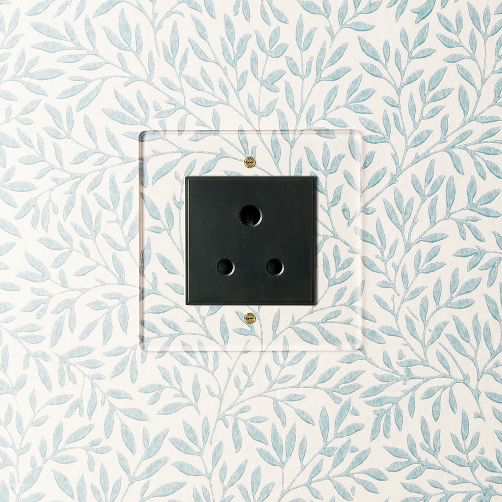 Lucian perspex 5A socket in clear perspex with black inserts