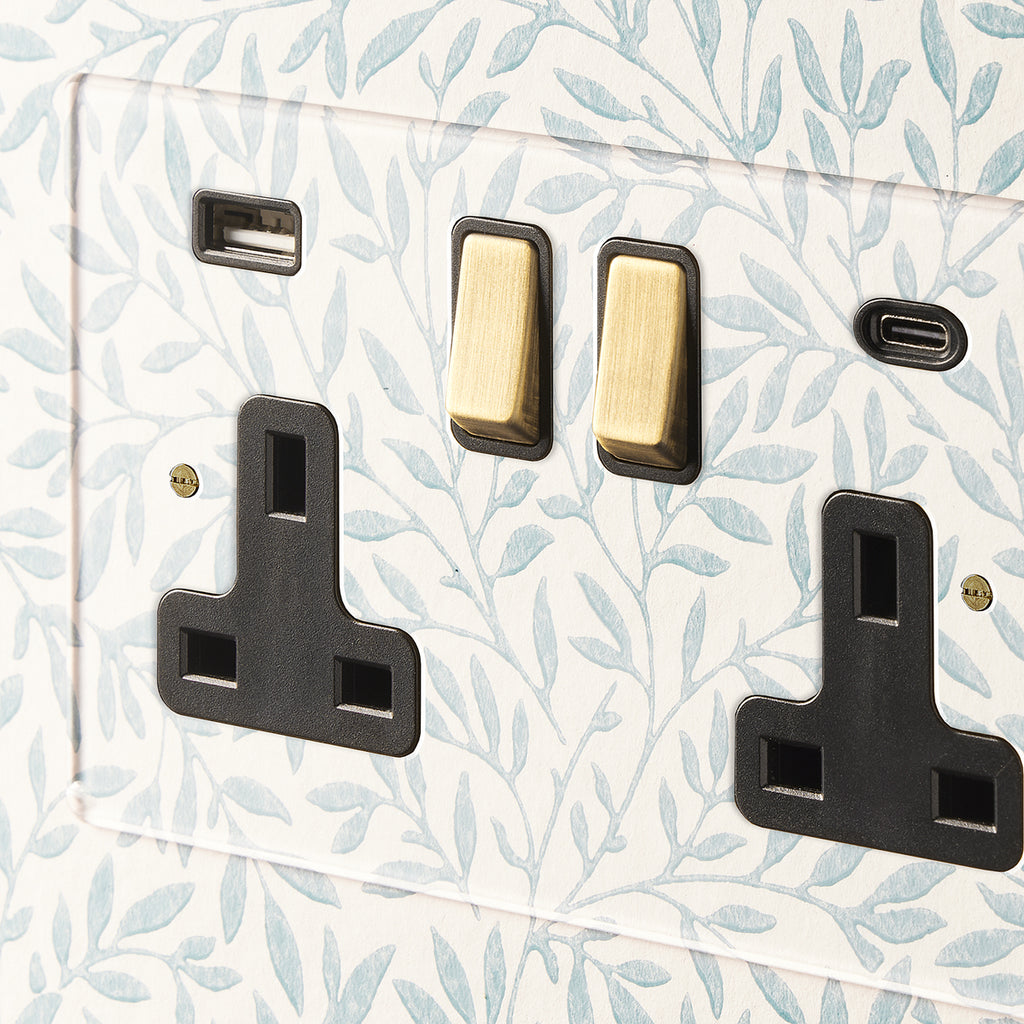 Lucian perspex double socket with USB type A & C in clear perspex with