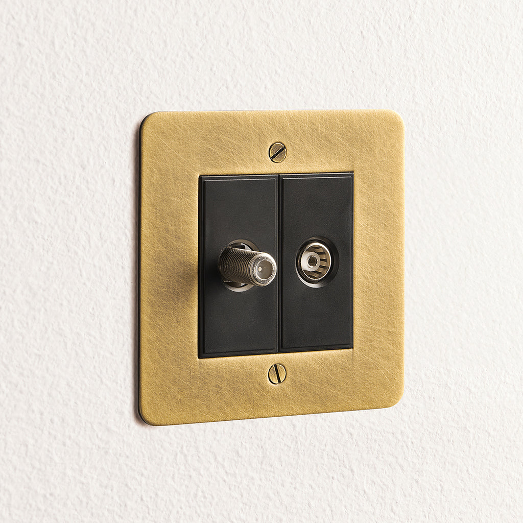 Lucian 1G satellite socket & TV socket in aged brass
