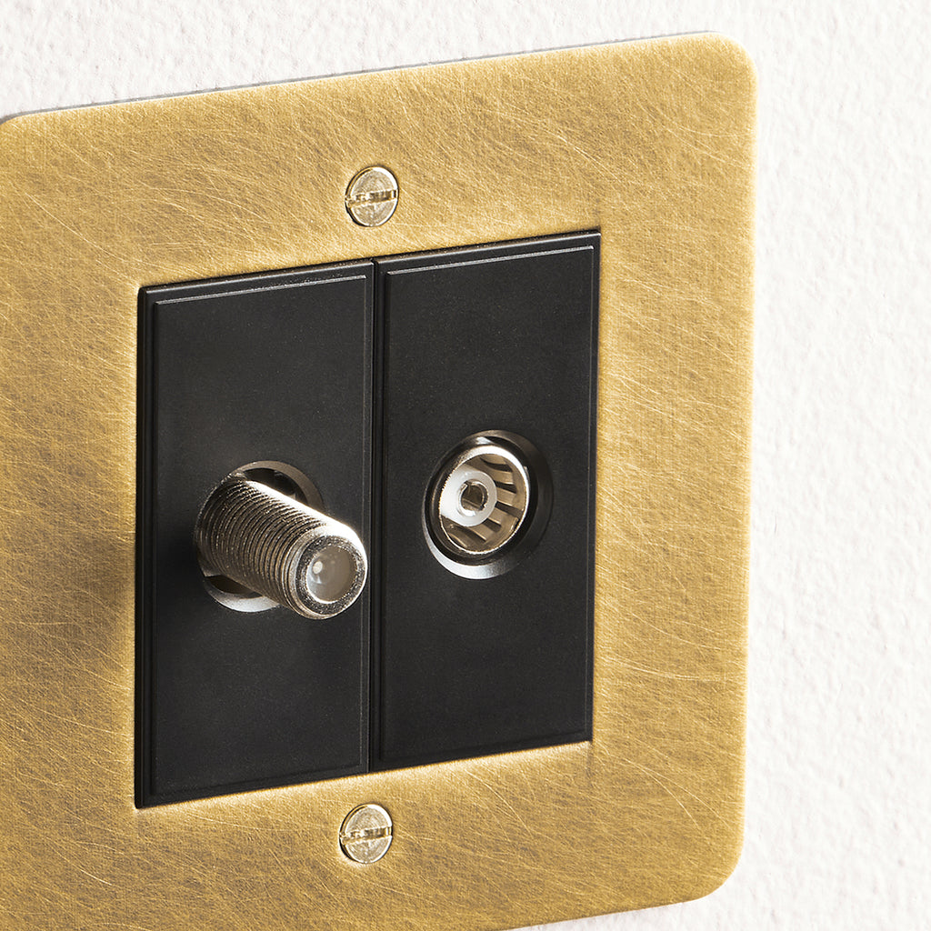 Lucian 1G satellite socket & TV socket in aged brass