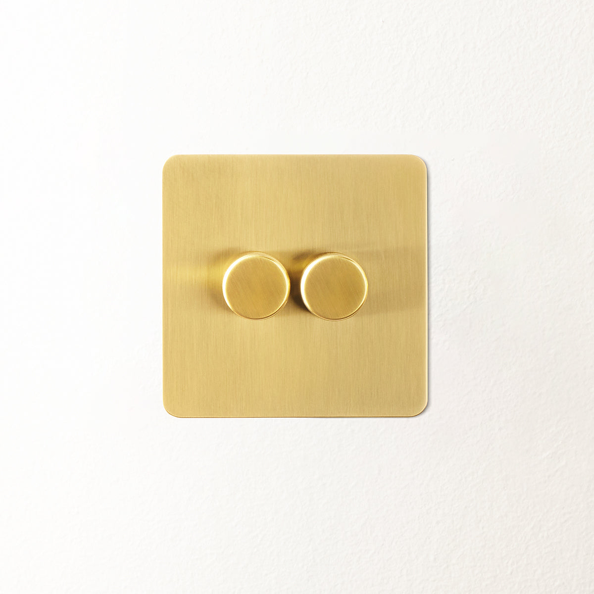 Lucian two gang dimmer switch in top brass