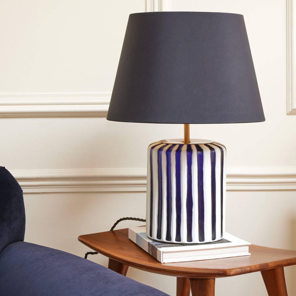 Candy table lamp in blue and white glass