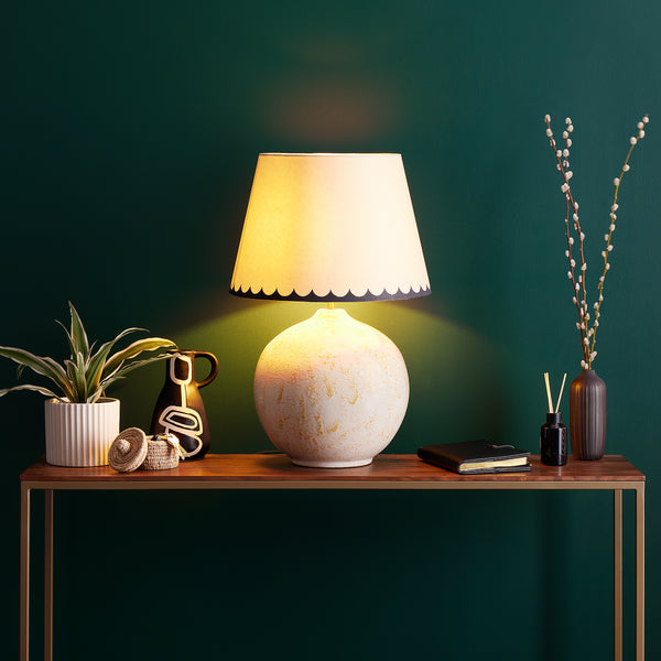Larger Olly table lamp in white textured glaze