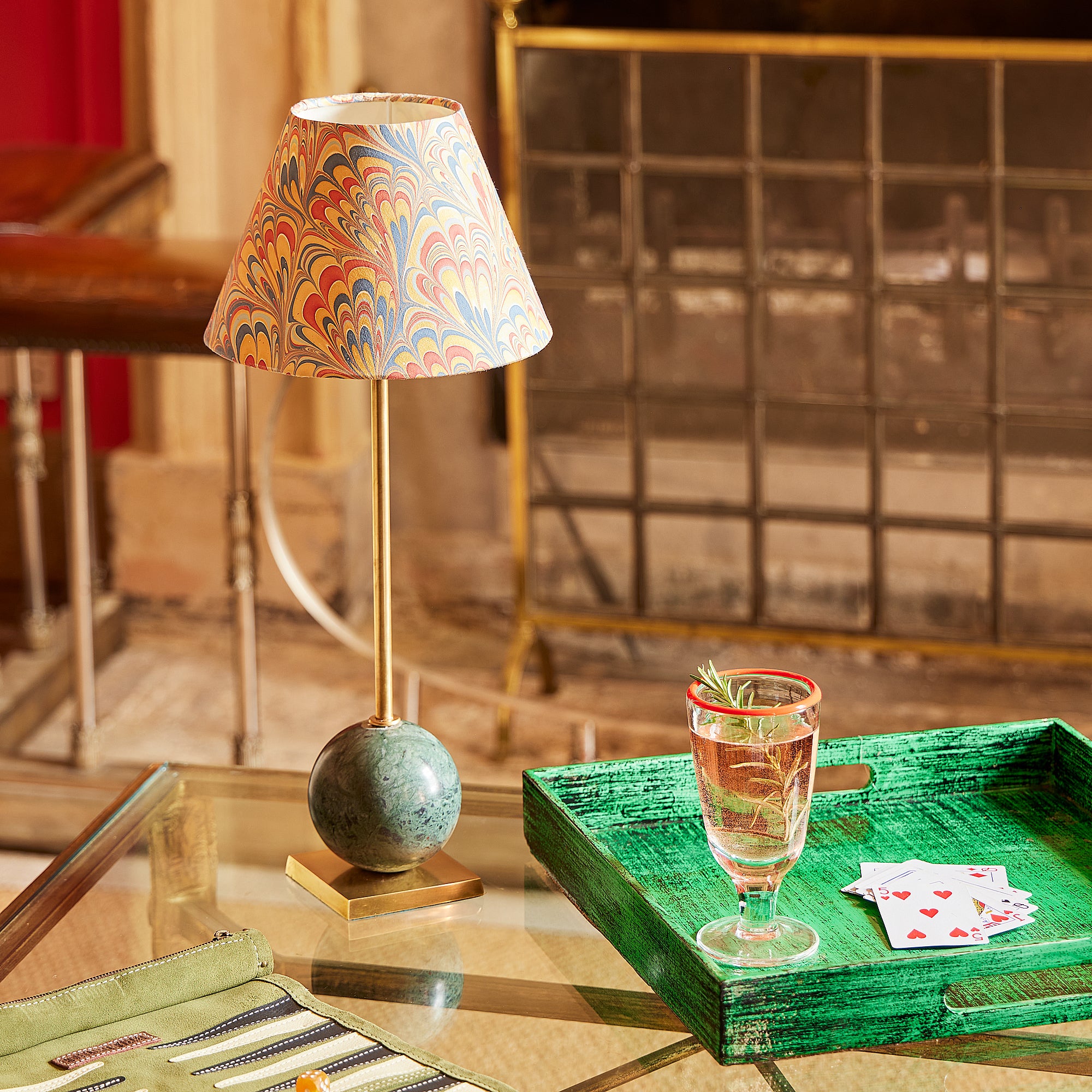 Lollie rechargeable table lamp in green marble