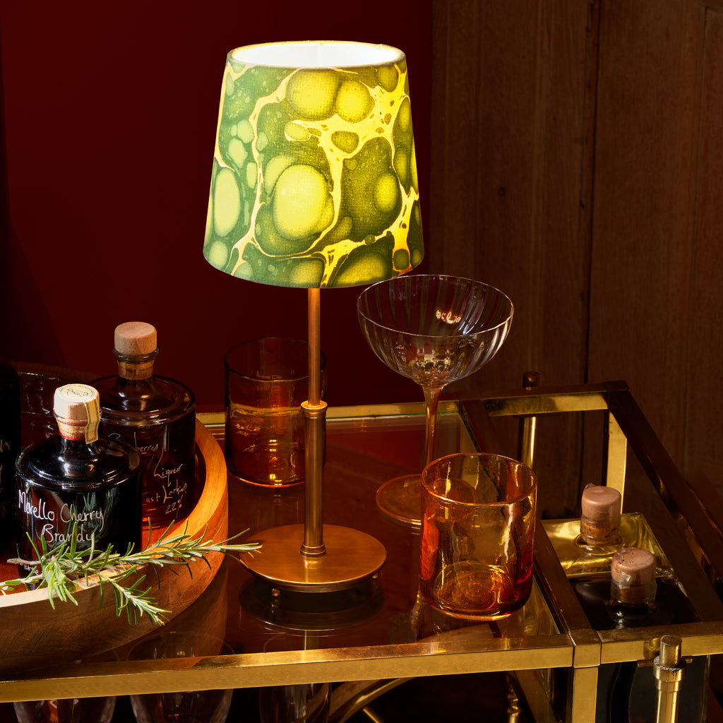 Smaller Pod rechargeable table lamp in antique brass