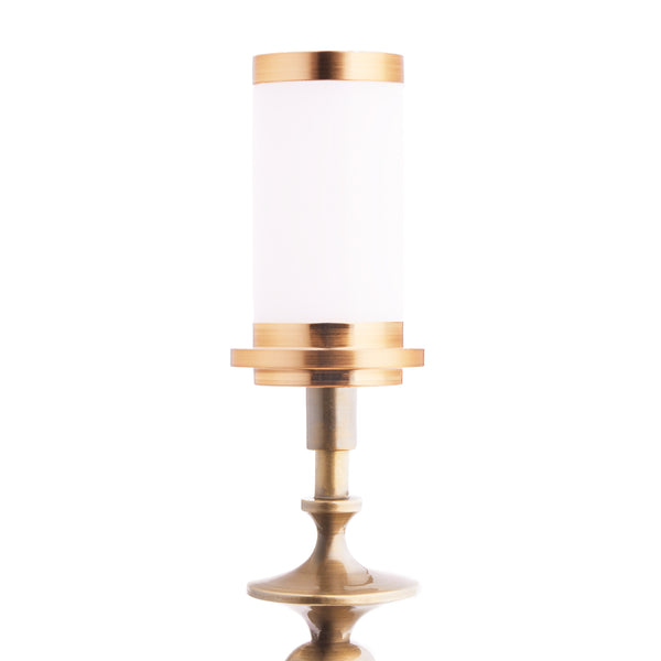 Spindle rechargeable table lamp in aged brass