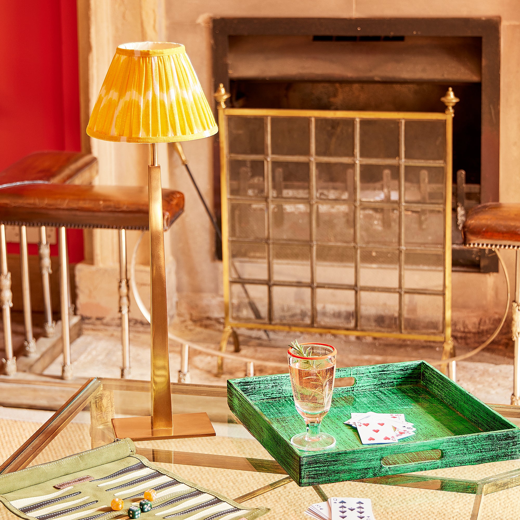 Trafalgar rechargeable table lamp in antique brass