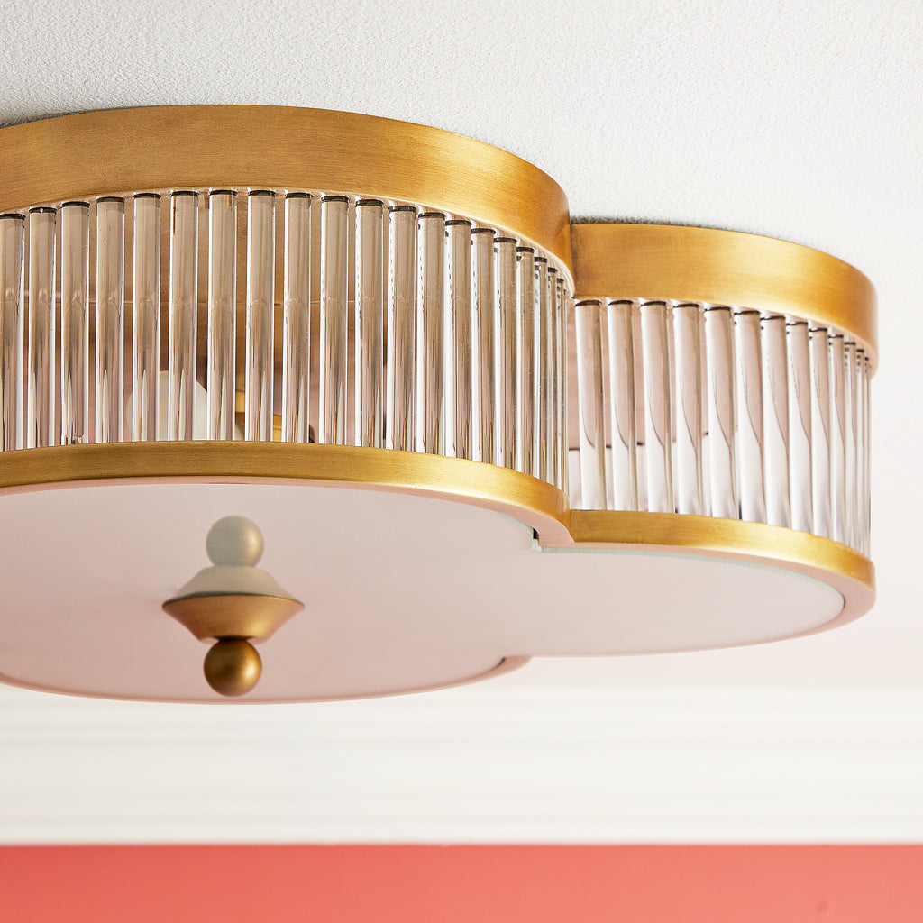 Clover flush ceiling fitting in brass with glass rods