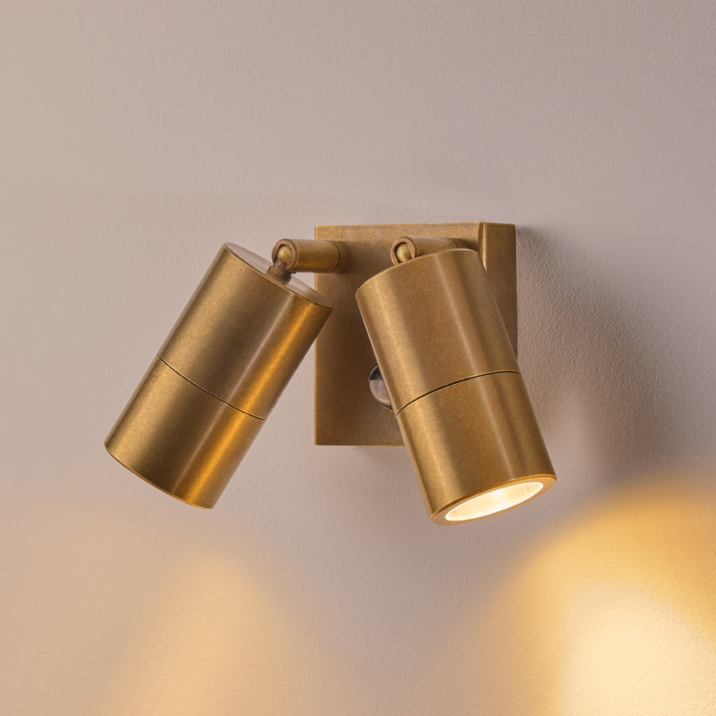 Motion sensor Double Portreath IP65 adjustable pillar light in aged br