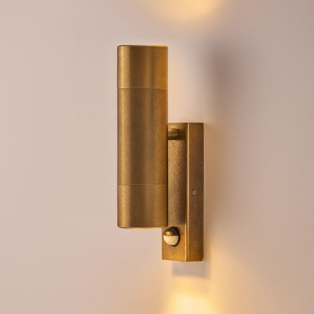 Motion sensor portreath up and down IP65 pillar light in antique brass