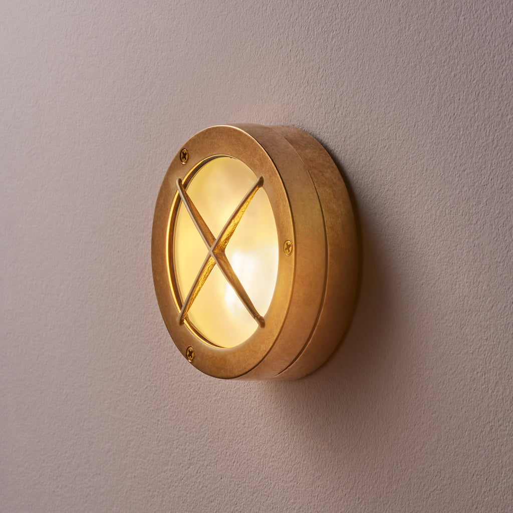 Runswick IP54 bulkhead in natural unlacquered brass