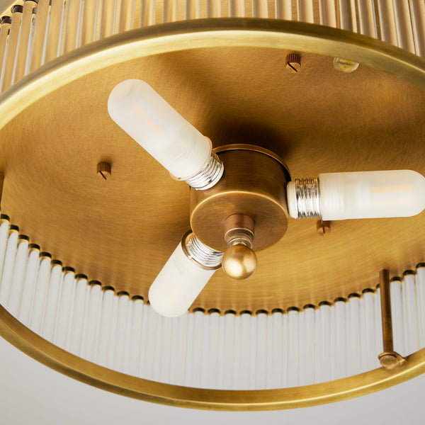 Round Roddy IP44 flush ceiling light in antique brass and clear glass