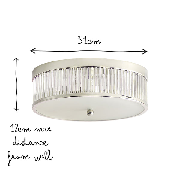 Round Roddy IP44 flush ceiling light in Nickel and clear glass