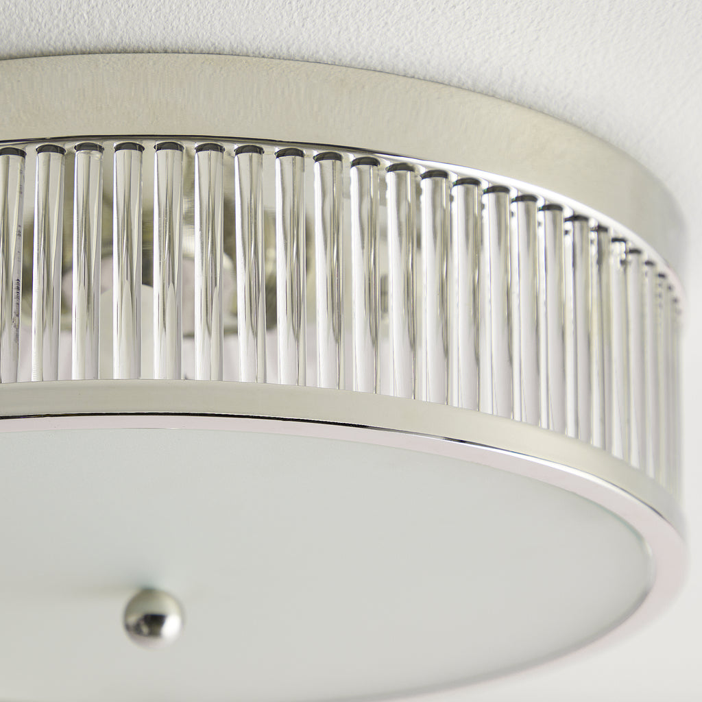 Round Roddy IP44 flush ceiling light in Nickel and clear glass