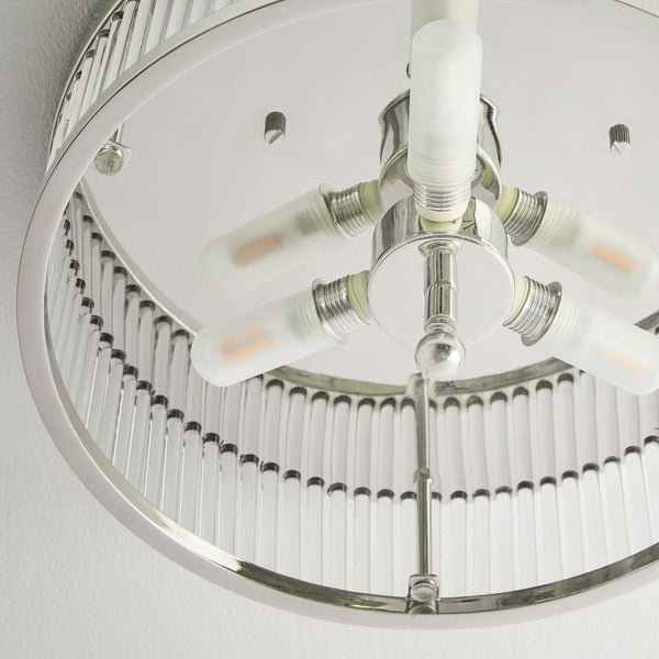 Round Roddy IP44 flush ceiling light in Nickel and clear glass