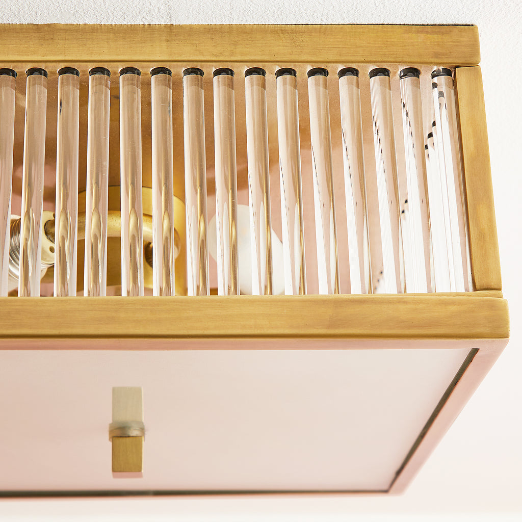 Square Roddy IP44 flush ceiling light in antique brass
