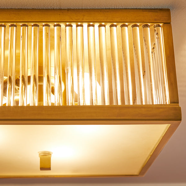 Square Roddy IP44 flush ceiling light in antique brass