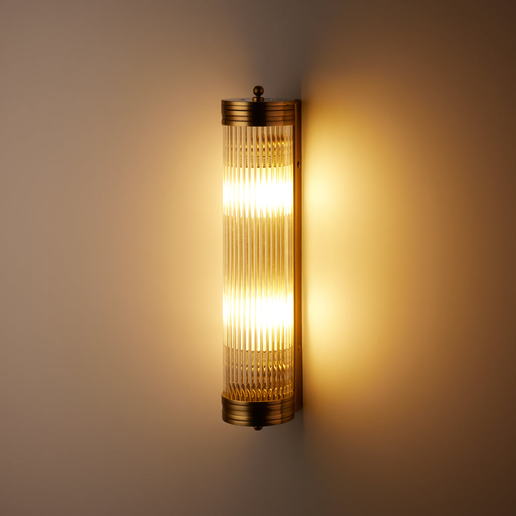 Timeless Long Roddy IP44 Wall Light in Brass with Glass Rods