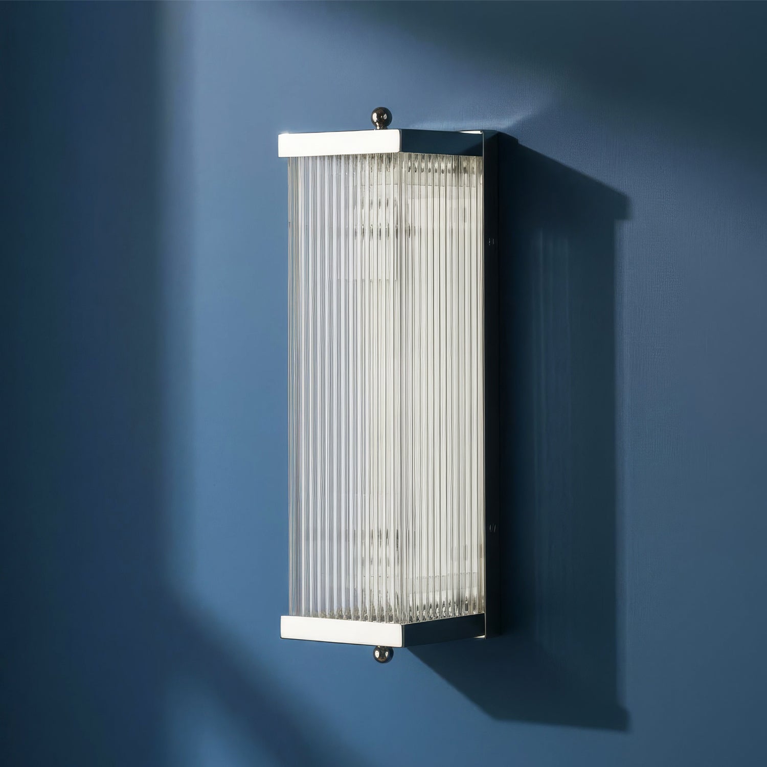 Rectangular Roddy IP44 rated wall light in nickel and glass