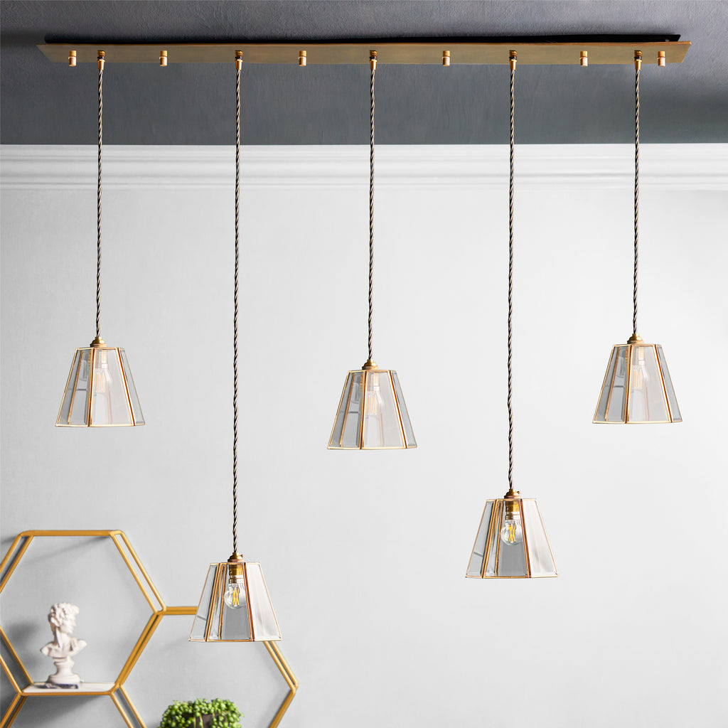 Larger Plateau ceiling fitting in antiqued brass