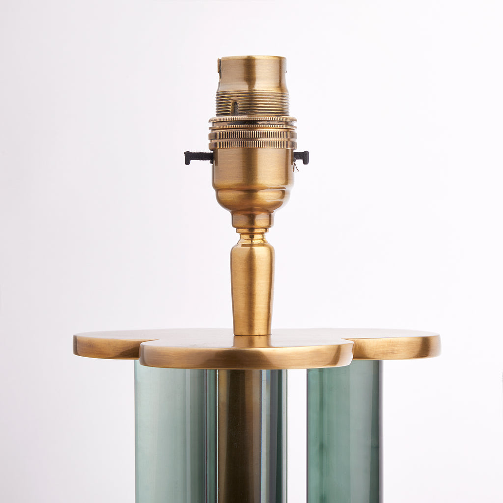 Club table lamp in brass and green glass