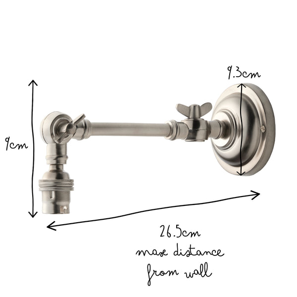 Double jointed wall fitting in antiqued silver