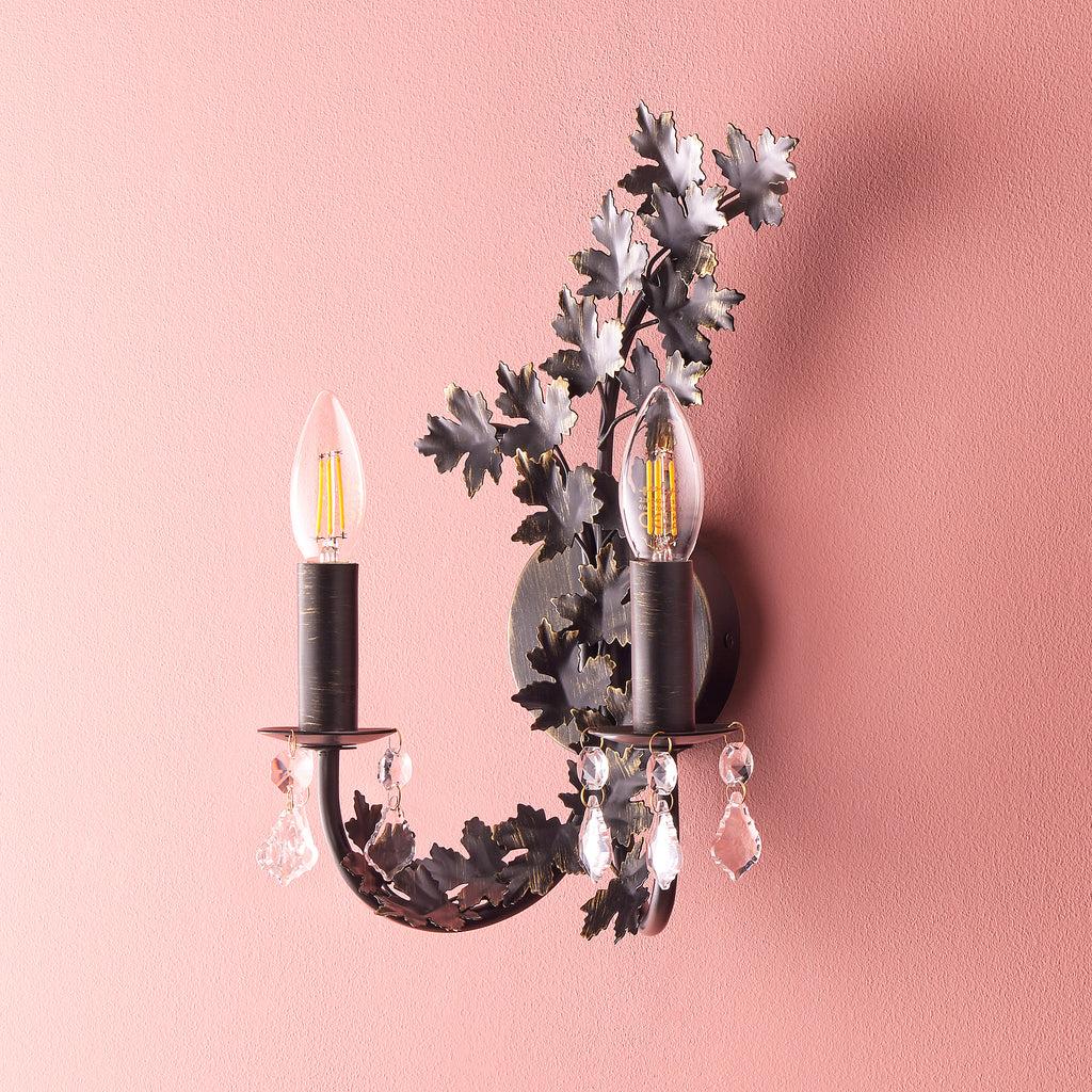 Sycamore wall light in bronze with crystals