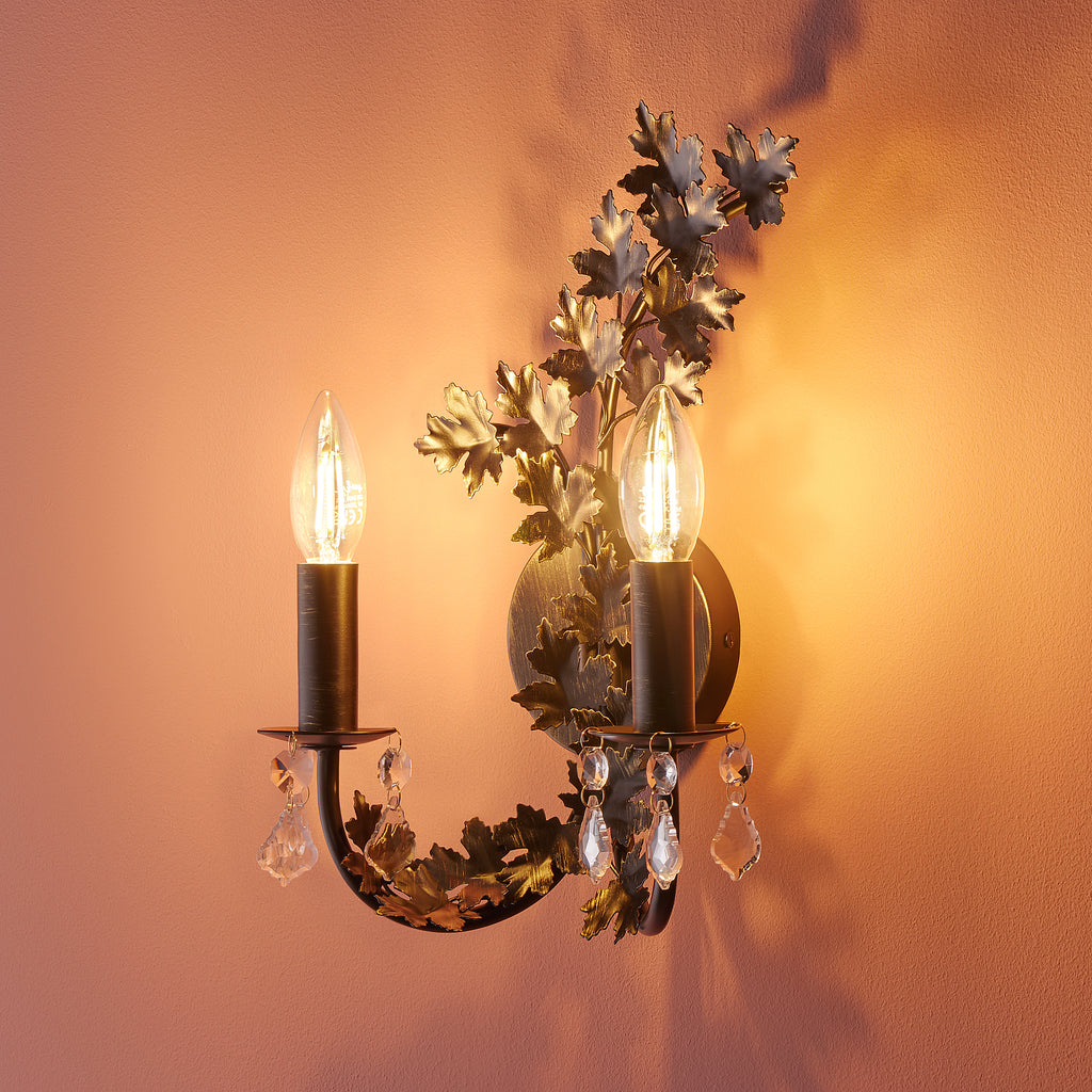 Sycamore wall light in bronze with crystals
