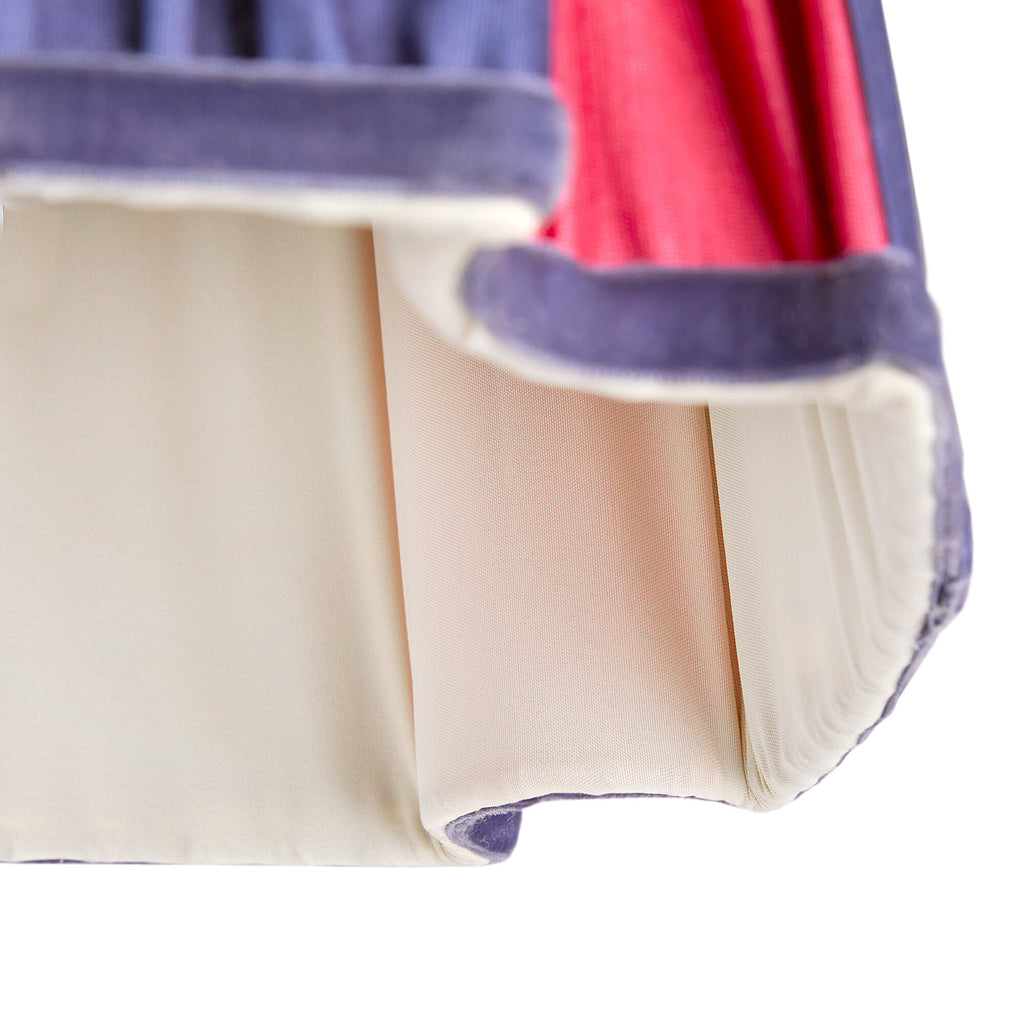 45cm fluted fancy shade in cobalt and pink silk with velvet tape